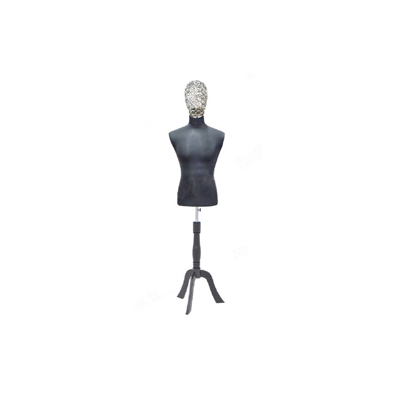 Bust croitorie barbat negru, cu cap metalic si picior demontabil din ...